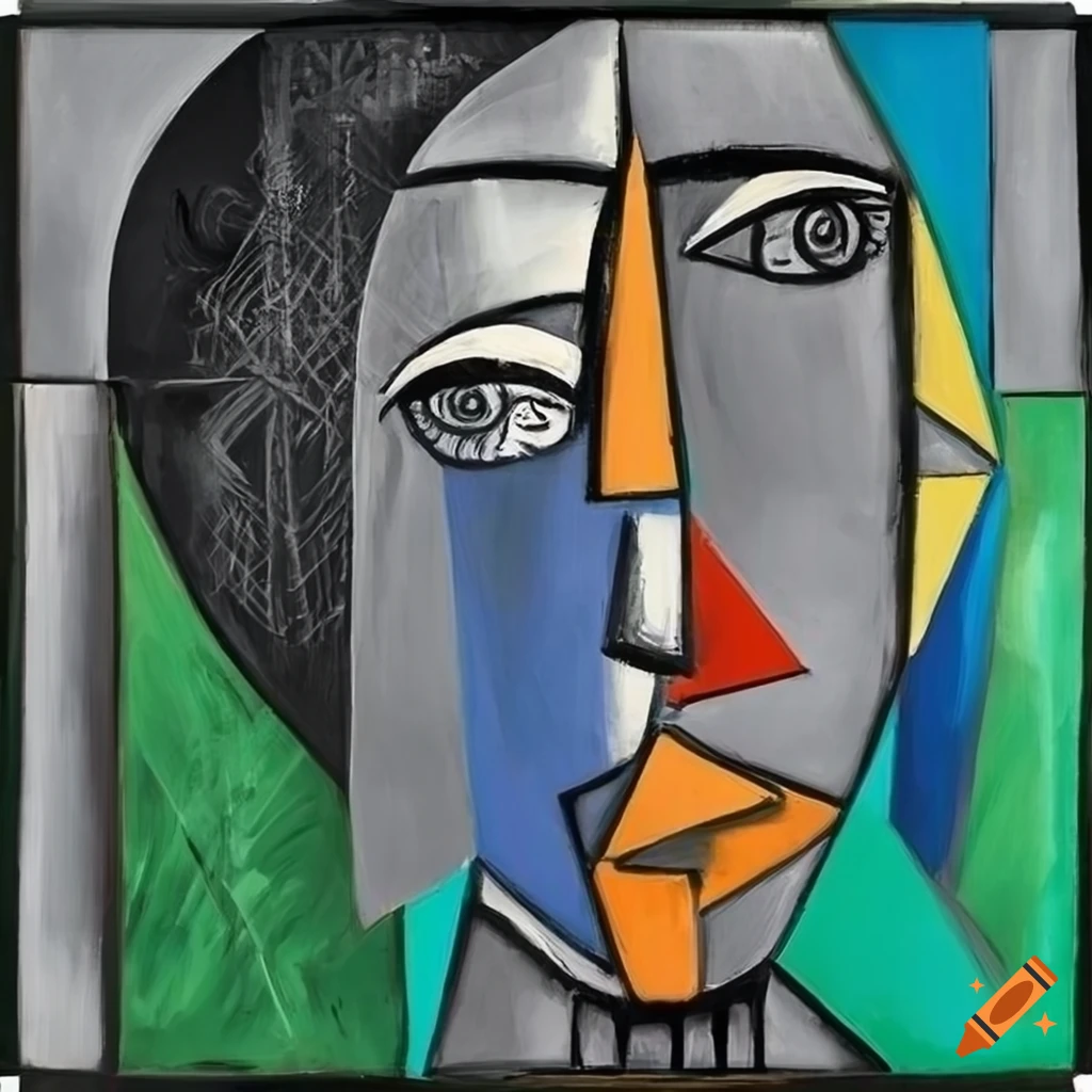 Cubist, Picasso-inspired surrealistic artwork in black and white with ...