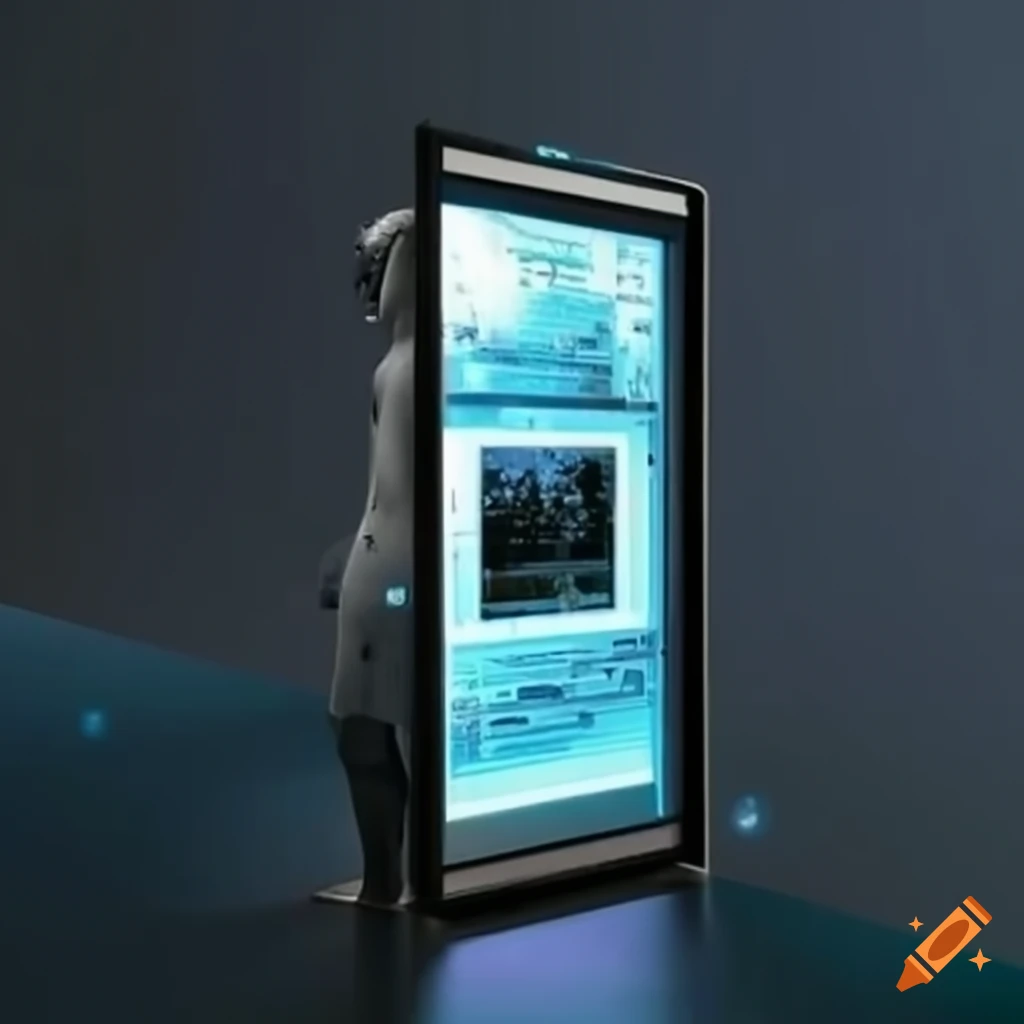 Future artificial intelligence kiosk with a full display screen on Craiyon