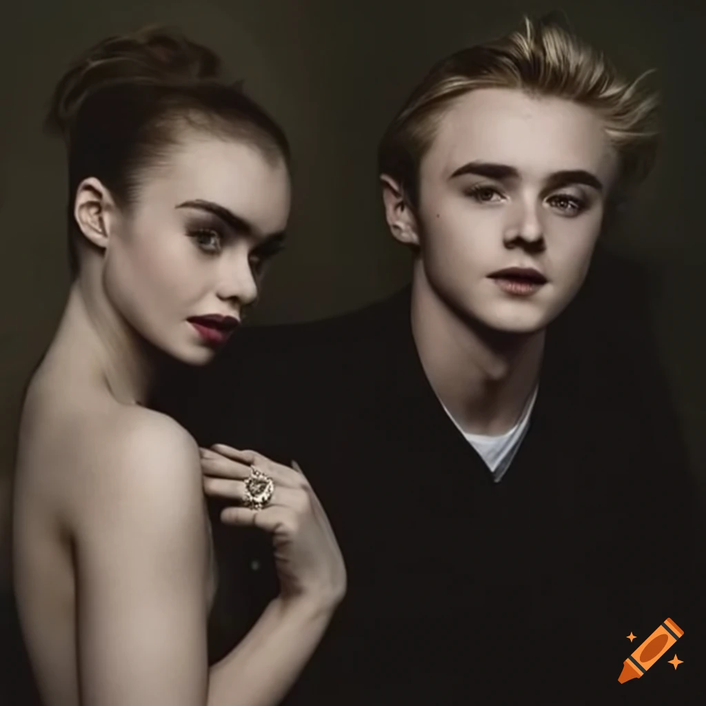 Ben hardy and lily collins posing glamourously in a photoshoot on Craiyon