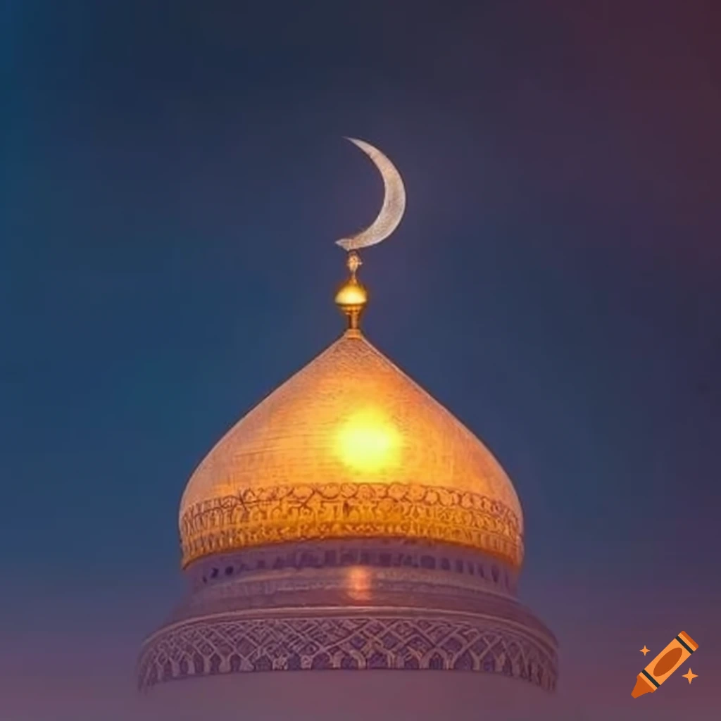 Outline of the dome of imam hussain's shrine with a crescent moon on ...
