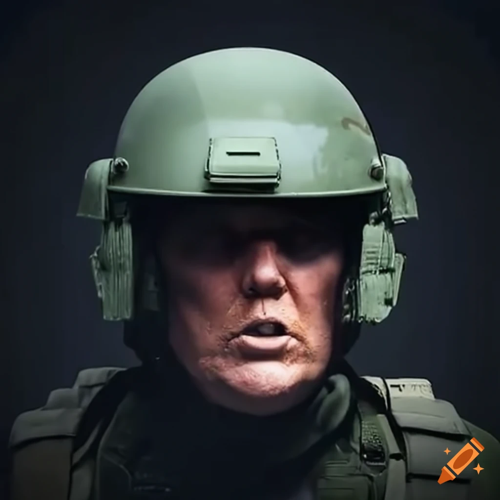 Satirical image of a person wearing a bulletproof helmet on Craiyon