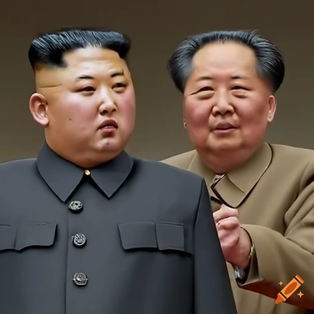 Historical depiction of Kim Jong-un and Mao Zedong as friends on Craiyon
