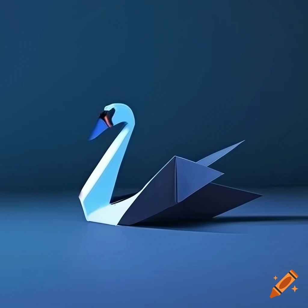 Minimalist black origami swan design with sleek folds on Craiyon