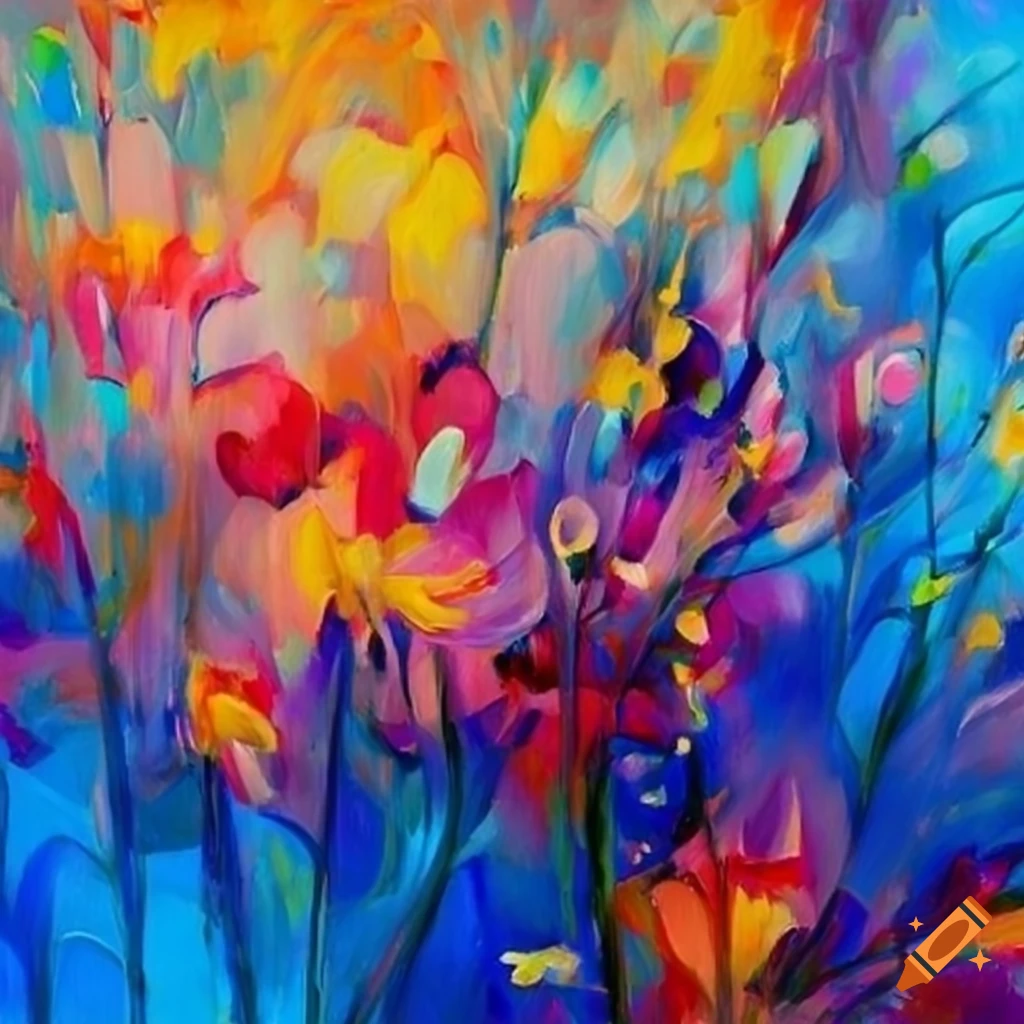 Abstract impressionist wild flowers painting on Craiyon