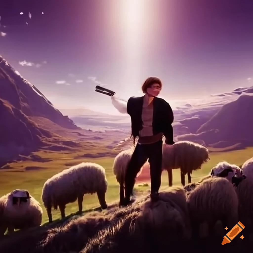 Star Wars character Han Solo with grazing sheep in a pastoral scene on ...