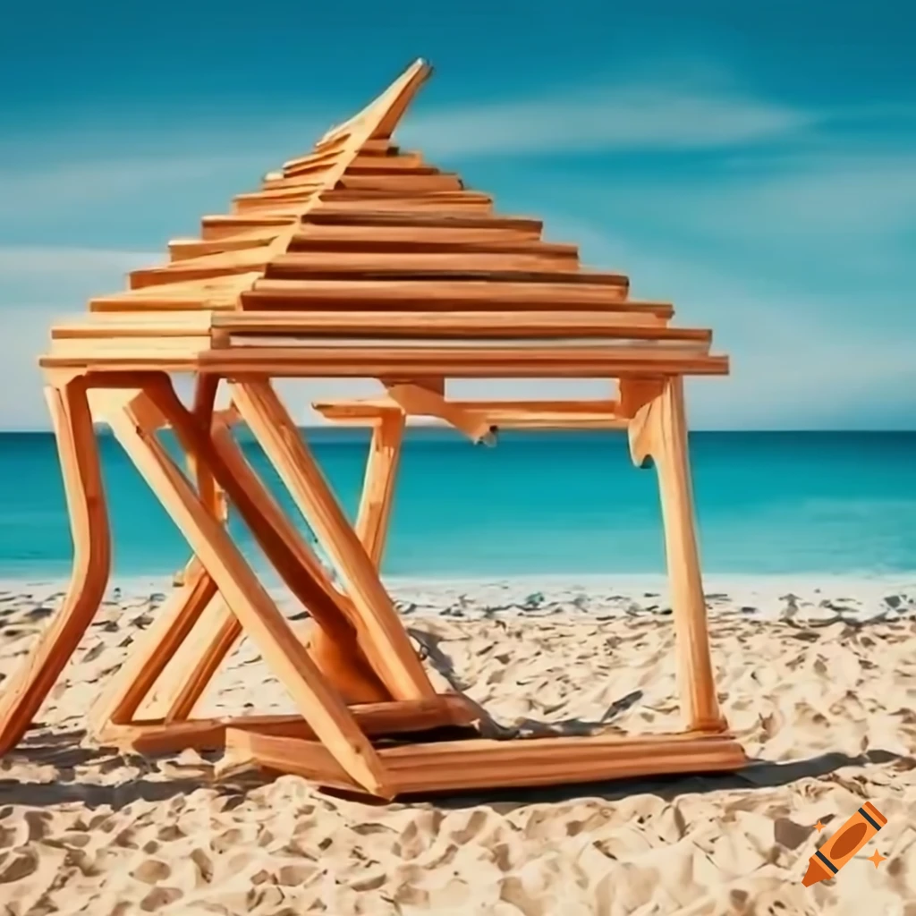 Beach party with wooden structure, saw, screwdriver on Craiyon