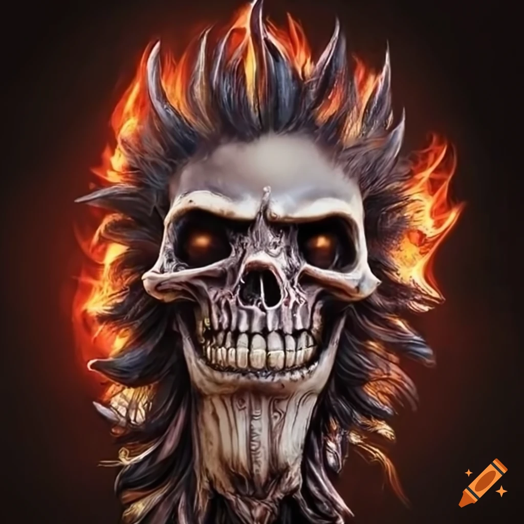 Demon punk skull with spiked hair and fire coin on Craiyon