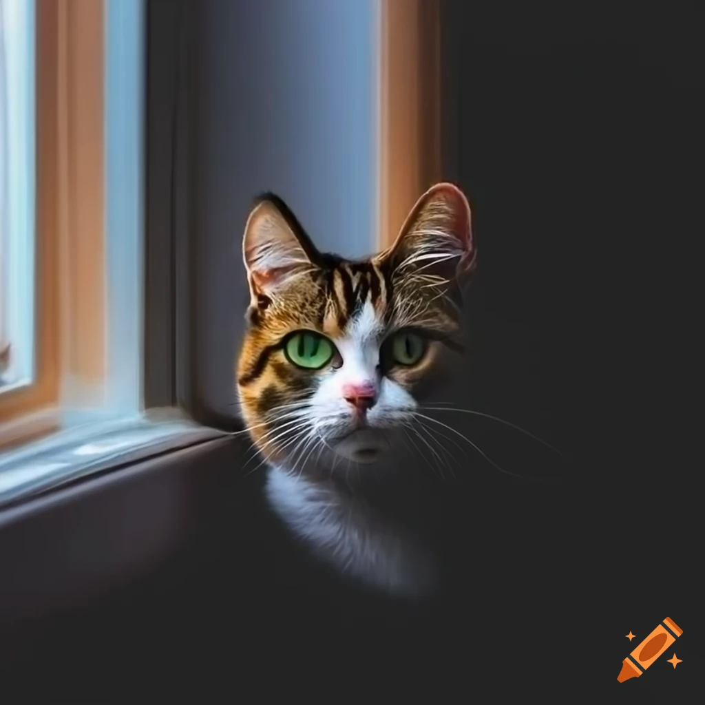 Cat purring in a sunlit window in a cozy setting on Craiyon