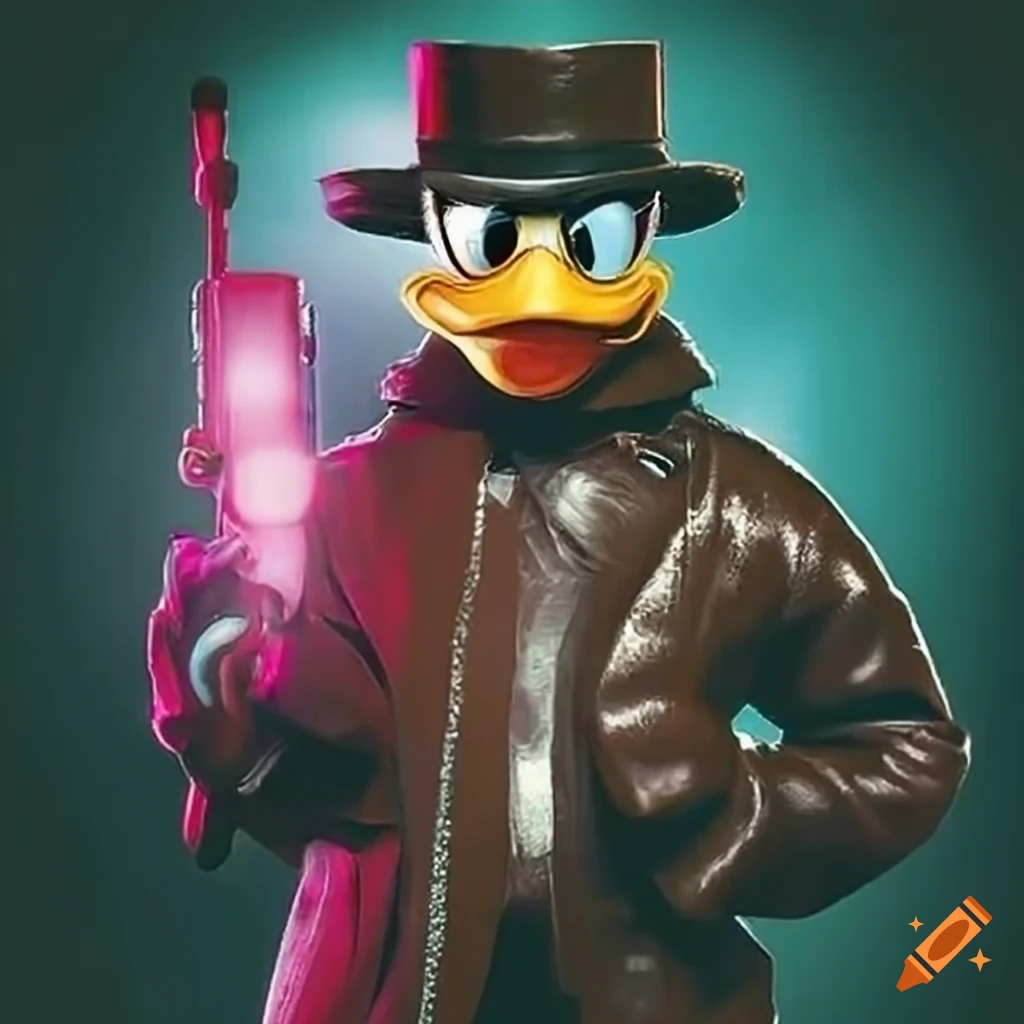 Donald duck in a neo outfit inspired by the matrix on Craiyon