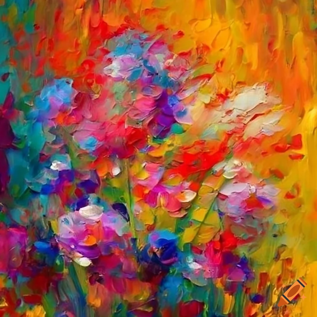 Abstract impressionist wild flowers painting on Craiyon