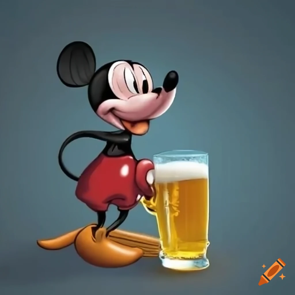 Mickey Mouse and Daffy Duck enjoying a drink together on Craiyon