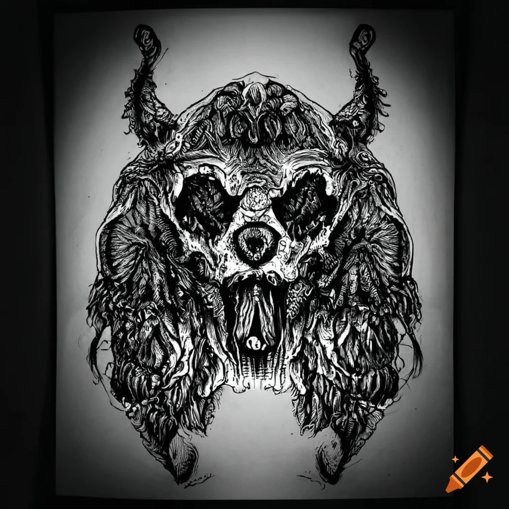 Mysterious creature with intricate monochrome design in black and white ...