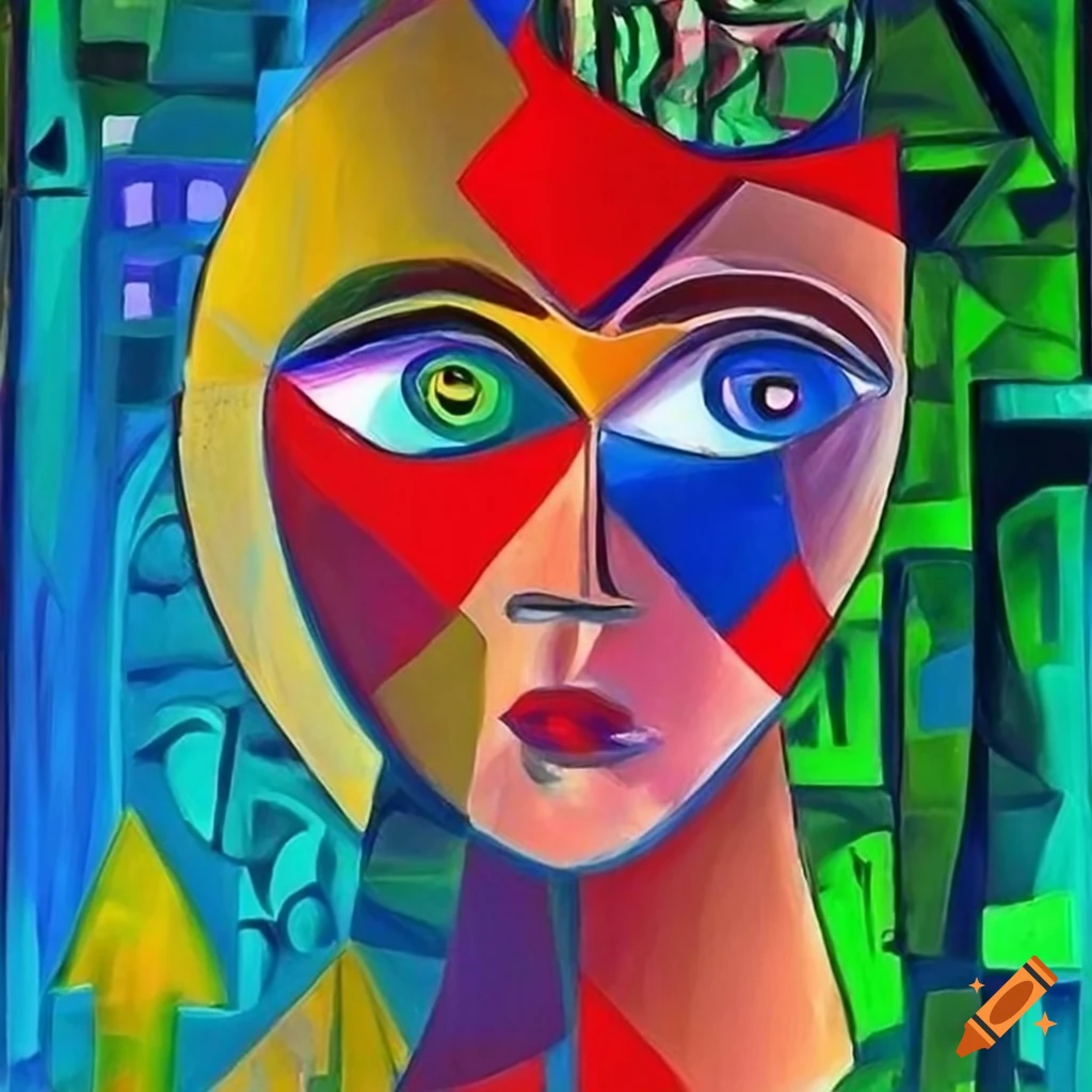 Abstract cubism art inspired by picasso with vibrant colors and bold ...