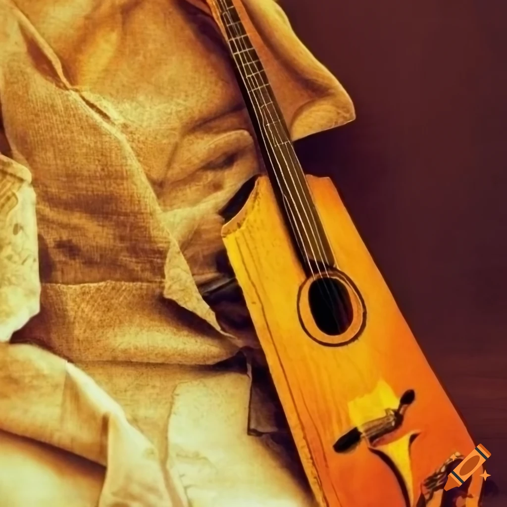 Modern still life with musical instruments, notes, dishes, and books in ...