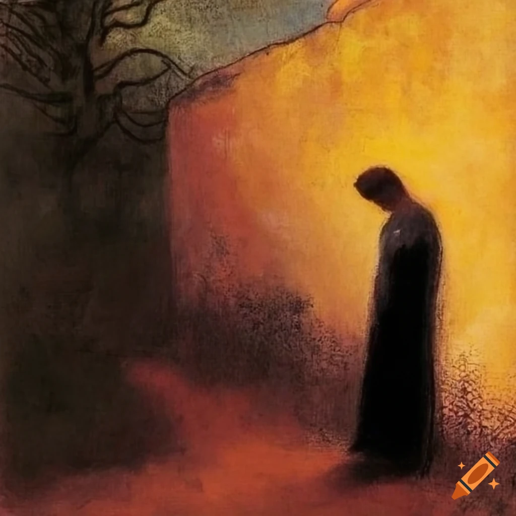 Artistic representation of man standing in Italian countryside with ...