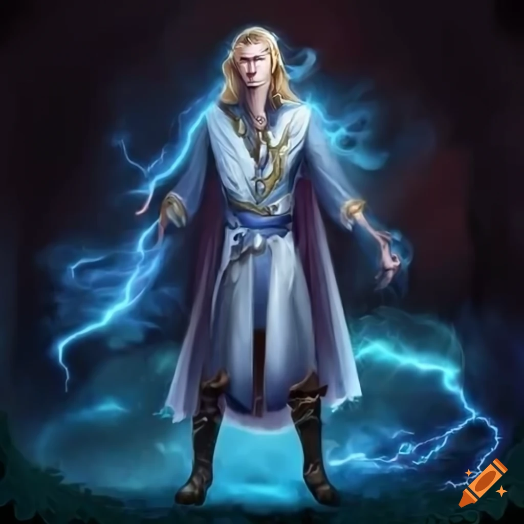 Male elven cleric conjuring elemental energies on Craiyon