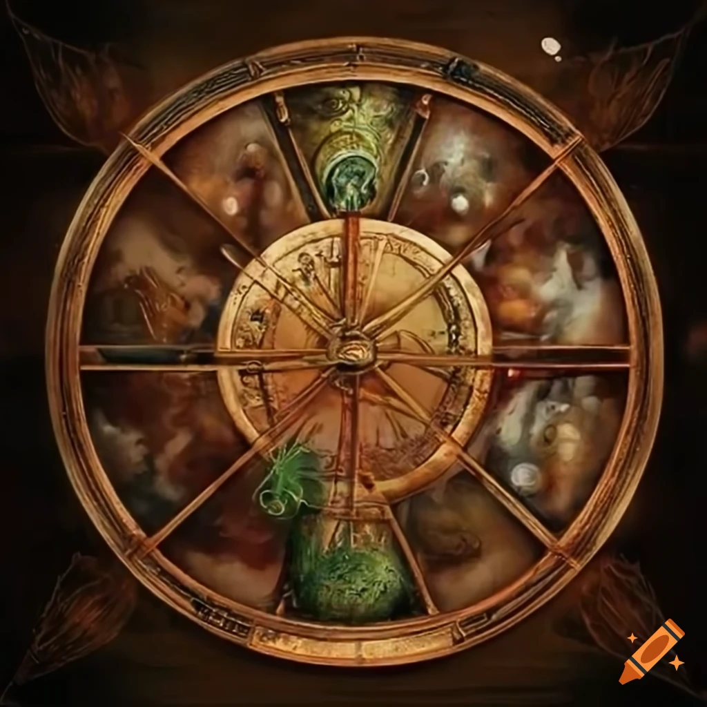 Wheel calendar with twelve spokes representing the seasons in fantasy ...