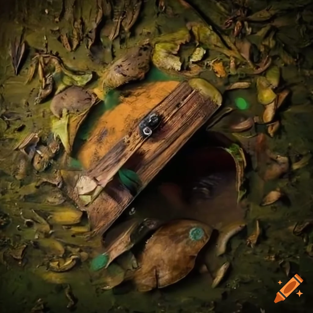 Dirty and disgusting desk in the middle of a swamp surrounded by ...