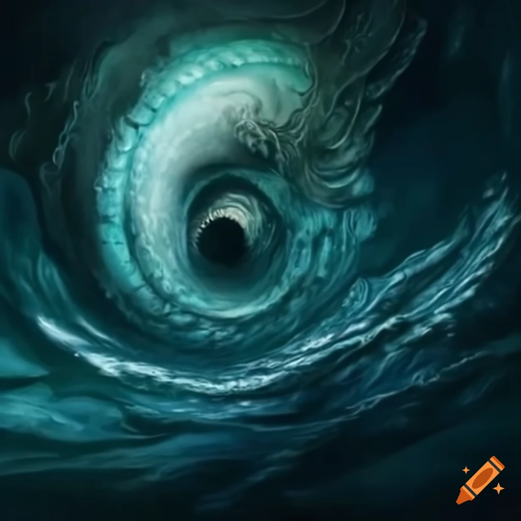 Sea monster Charybdis creating a whirlpool on Craiyon