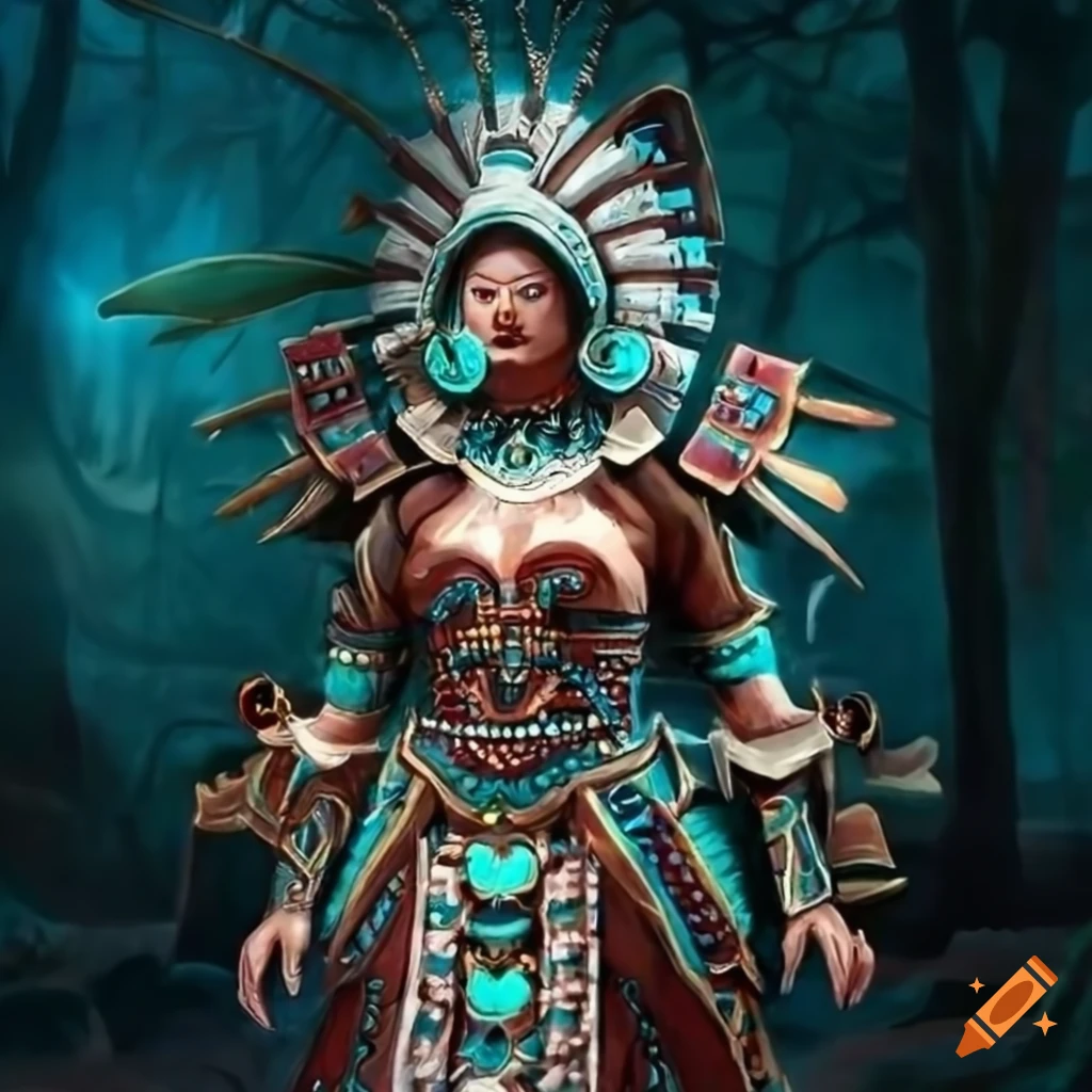 Neobrutalist aztec shark priestess armor inspired by ukiyo-e on Craiyon
