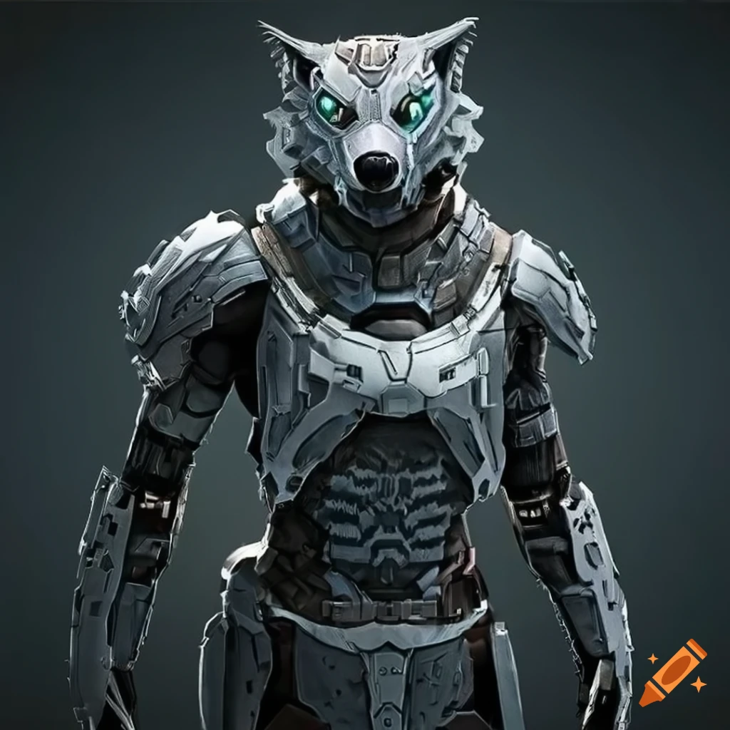 Sci-fi wolf armor with intricate circuit designs on Craiyon