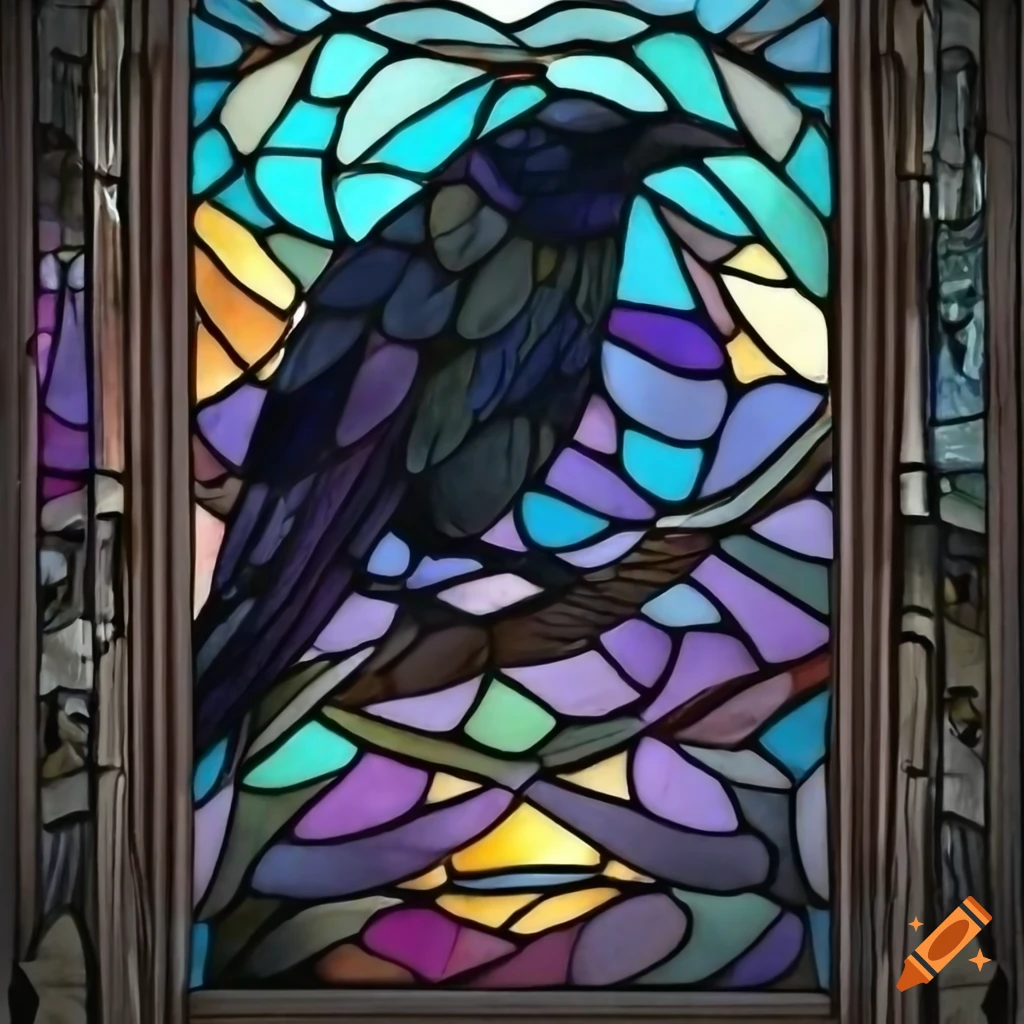 Stained glass crow pattern on Craiyon
