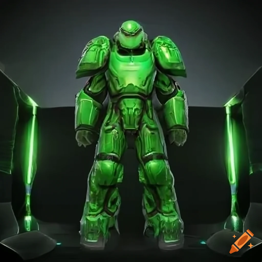 Power armor made of glowing green lava with jet pack turbines on Craiyon