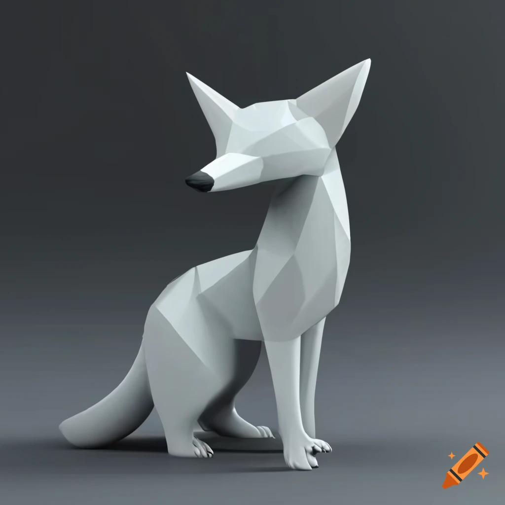 Grayscale soft geometric fox 3D model jade figurine on Craiyon
