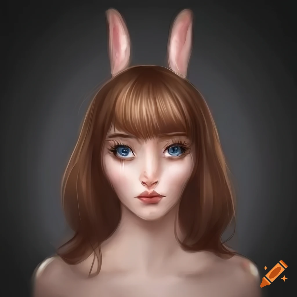 Digital art portrait of a pretty anthropomorphic white rabbit young ...