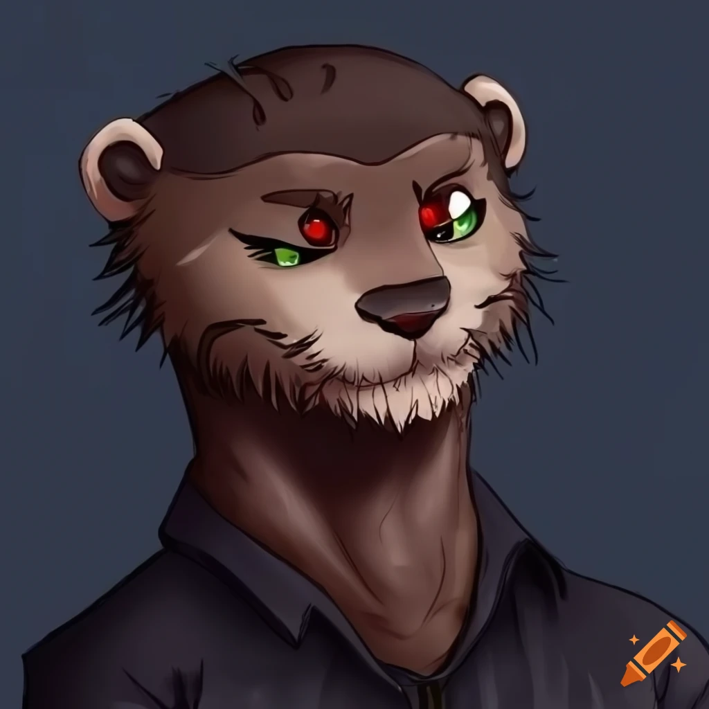 Elegant male otter furry with heart-shaped nose and dark brown fur on ...