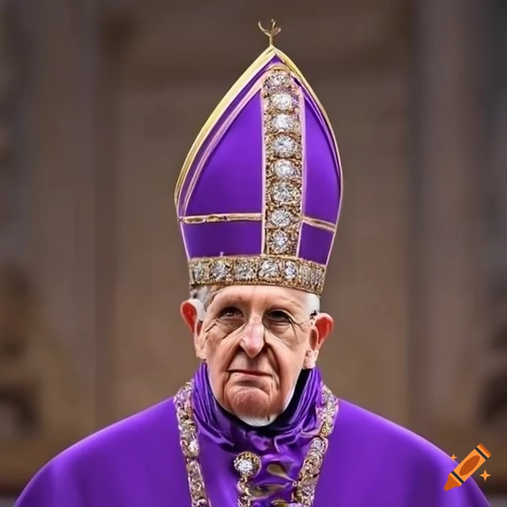 Pope's miter in royal purple adorned with diamonds on Craiyon