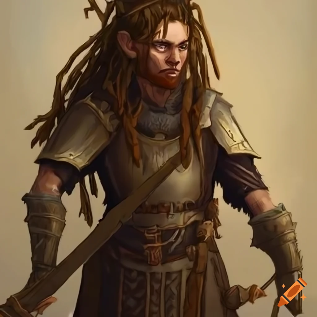 D&d human character with olive complexion, long dreadlocked hair, and ...