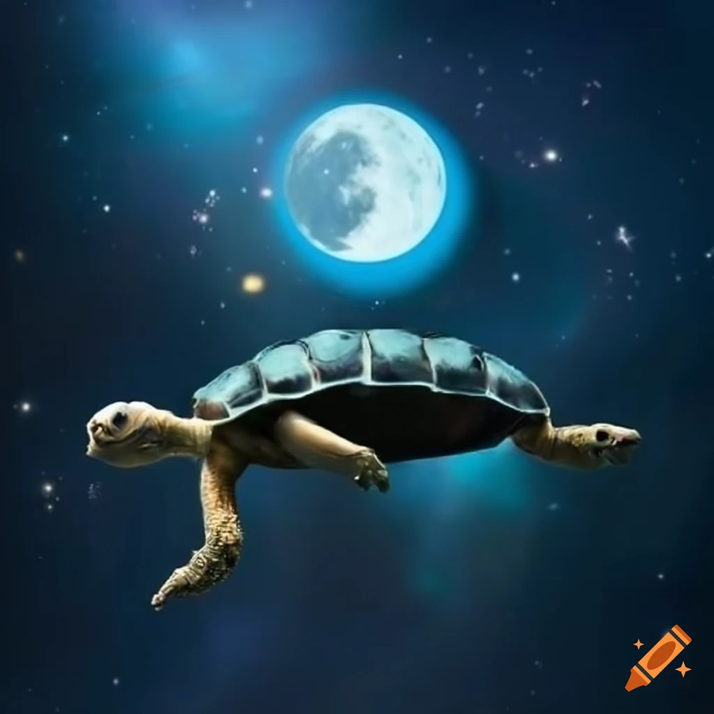 Humanoid turtle with rocket model TARI MOON in space on Craiyon