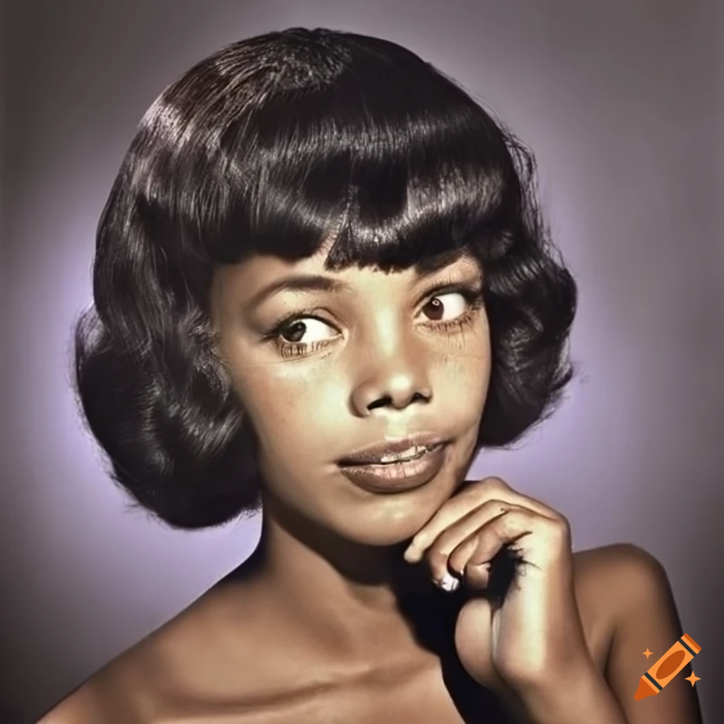 Portrait of young black woman with freckles and bob haircut in 1950's ...