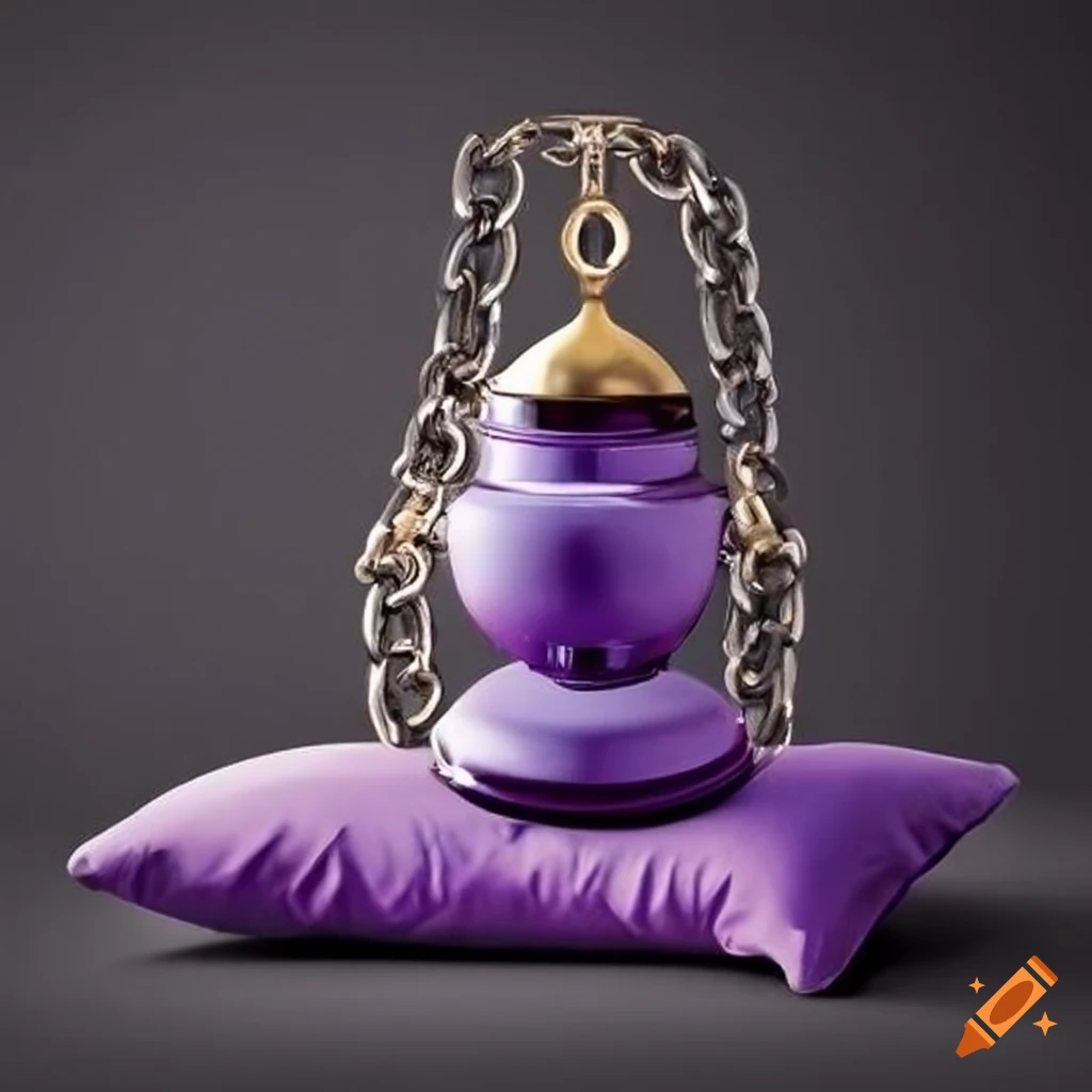 Purple smoking censer with chain on a pillow on Craiyon
