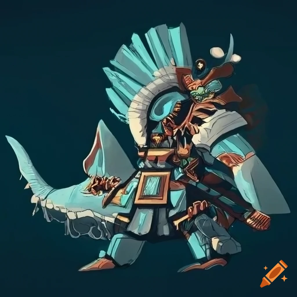 Minimalist Aztec Shark Priestess Mecha inspired by Ukiyo-e on Craiyon