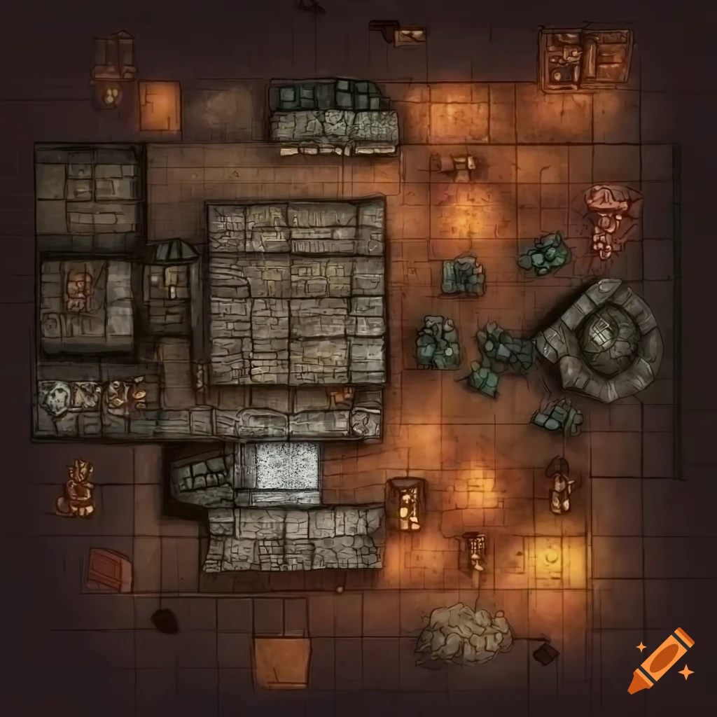 Dungeons and dragons battlemap of a cozy tavern inn with 5-foot grid top-down view on Craiyon