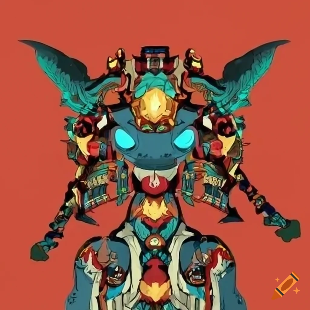 Minimalist Aztec Shark Priestess Mecha with Ukiyo-e inspiration on Craiyon