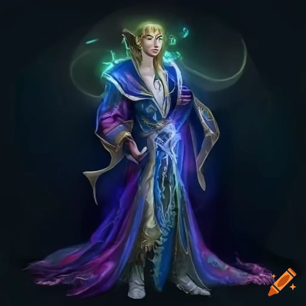 Captivating male elven cleric conjuring varied elemental energies on ...