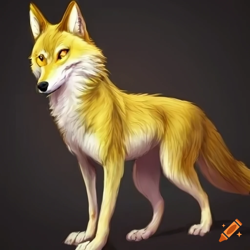 Anthropomorphic yellow wolf in sharp anime art style on Craiyon