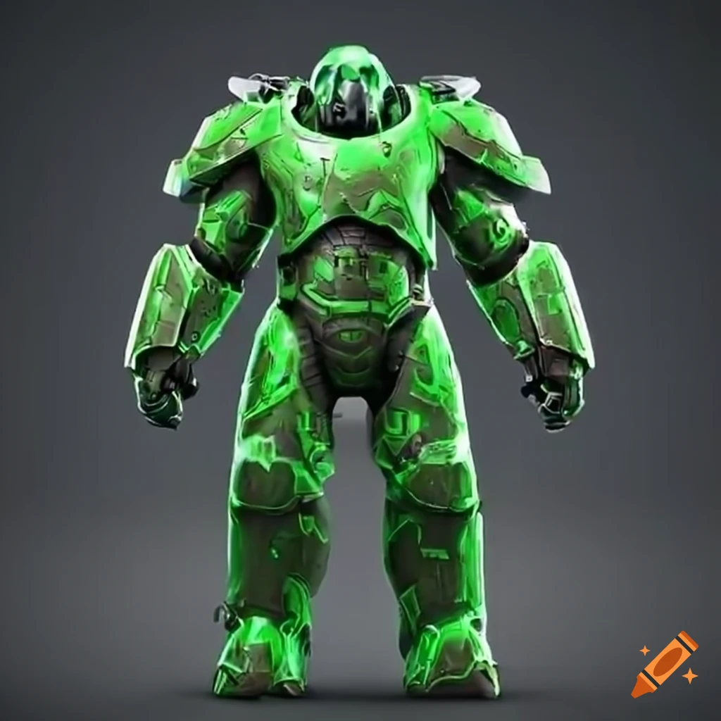 Power armor made of glowing green lava with jet pack turbines on Craiyon