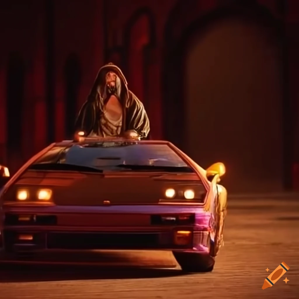 Matthew broderick portraying jesus in a lamborghini diablo on Craiyon