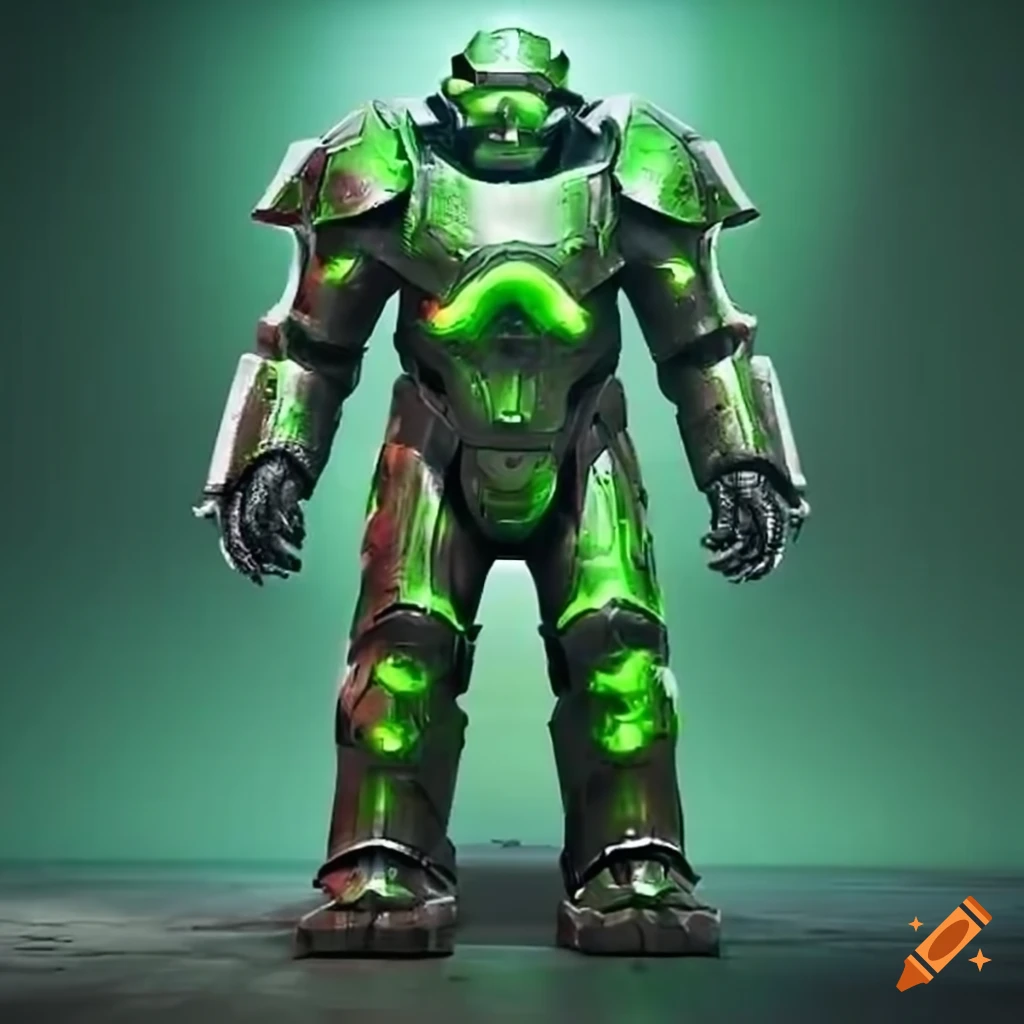Power armor made of glowing green lava with jet pack turbines on Craiyon