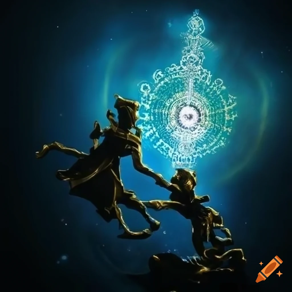 Epic gods clashing with lakshmi radiating peace in the night sky in 3d ...