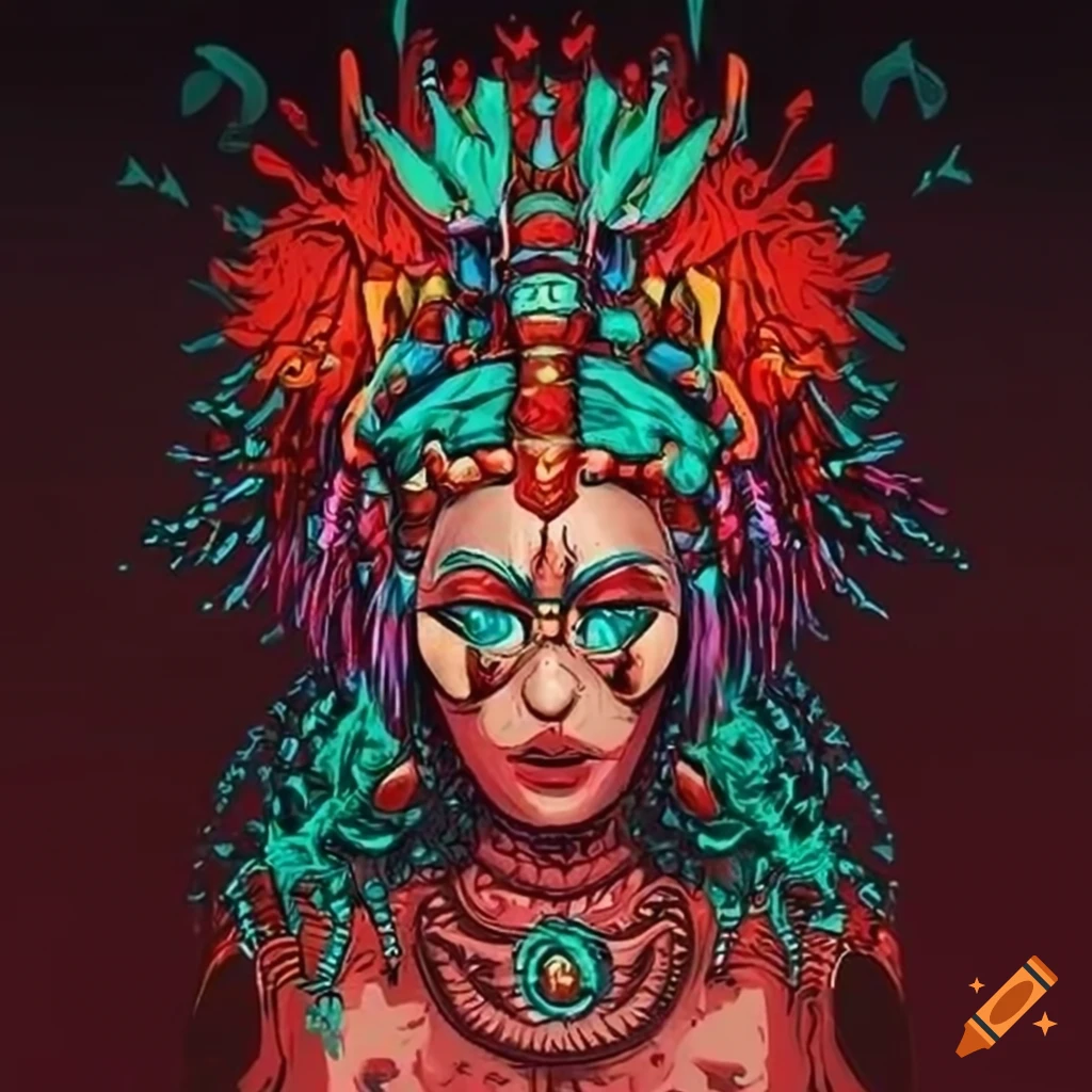 Neobrutalist aztec blood witch in vector art inspired by futurism on ...