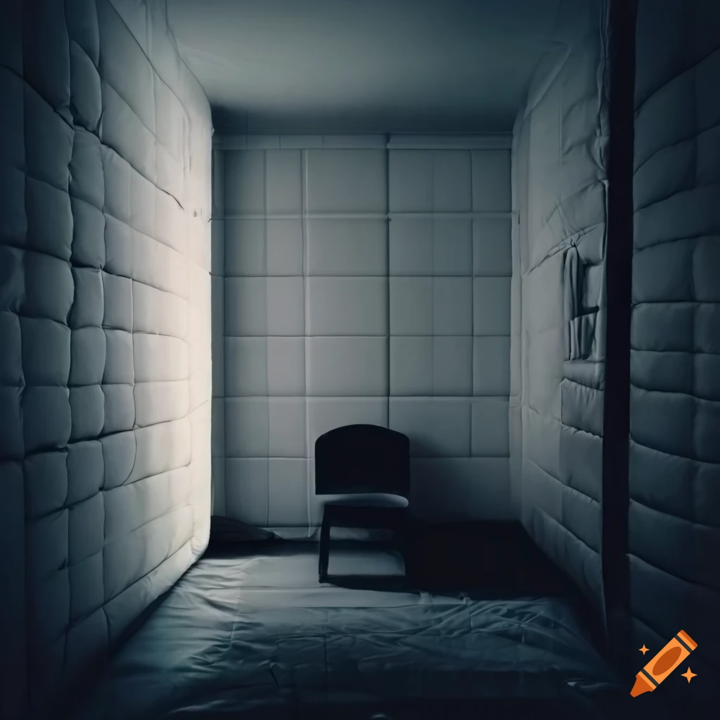 Interior view of a white-padded room in a psychiatric institution on ...