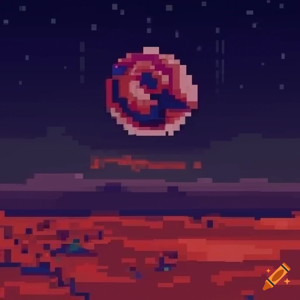 Dark futuristic creatures in a Martian landscape in 16-bit pixel art ...