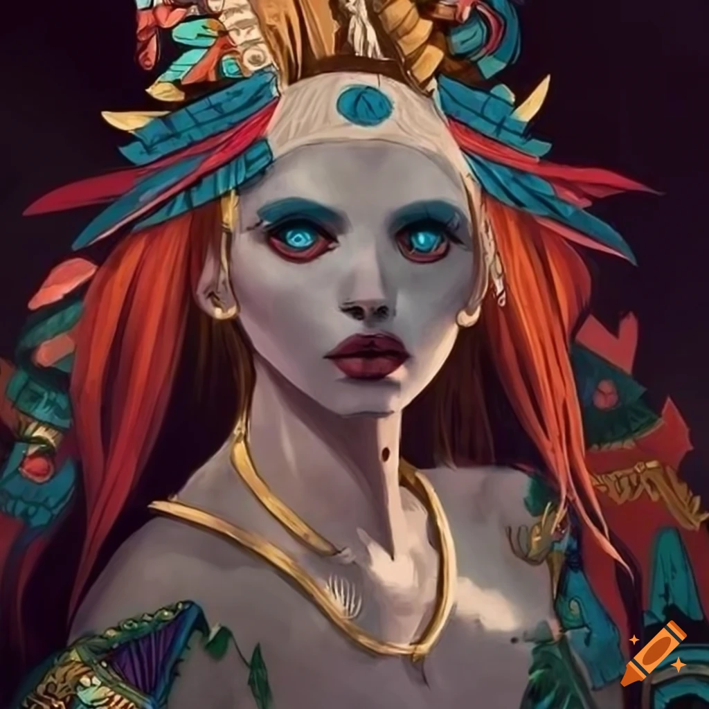 Neobrutalist aztec shark priestess inspired by ukiyo-e on Craiyon