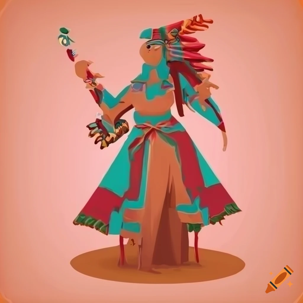 Aztec shark priestess with stylized vector art influenced by ...