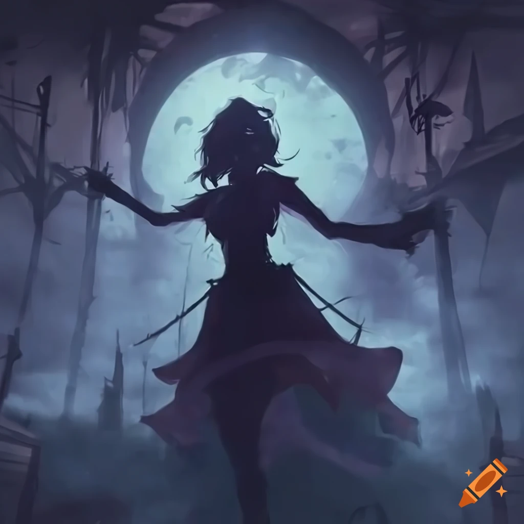 Apocalyptic anime scene with goth woman and ghost pirate ships on Craiyon